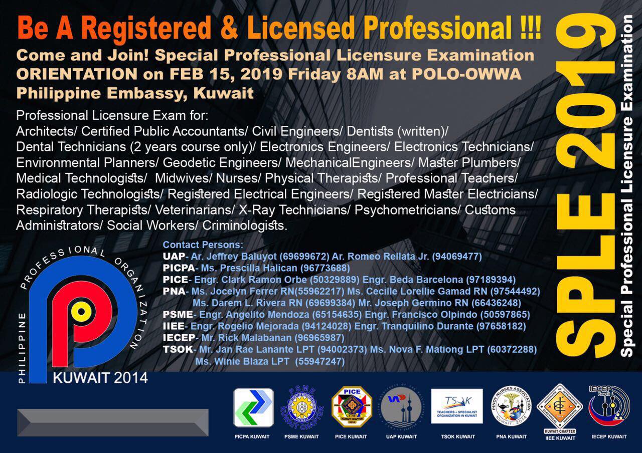 2019 PPO Announcement: Special Professional Licensure Examination In ...